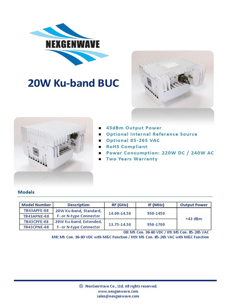 20W - Ku-Band - BUC | PDF | Hertz | Decibel
