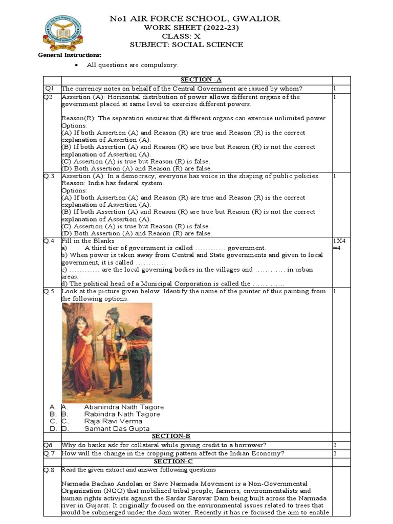 Understanding Social Science: An Analysis of a Class 10 Worksheet on ...