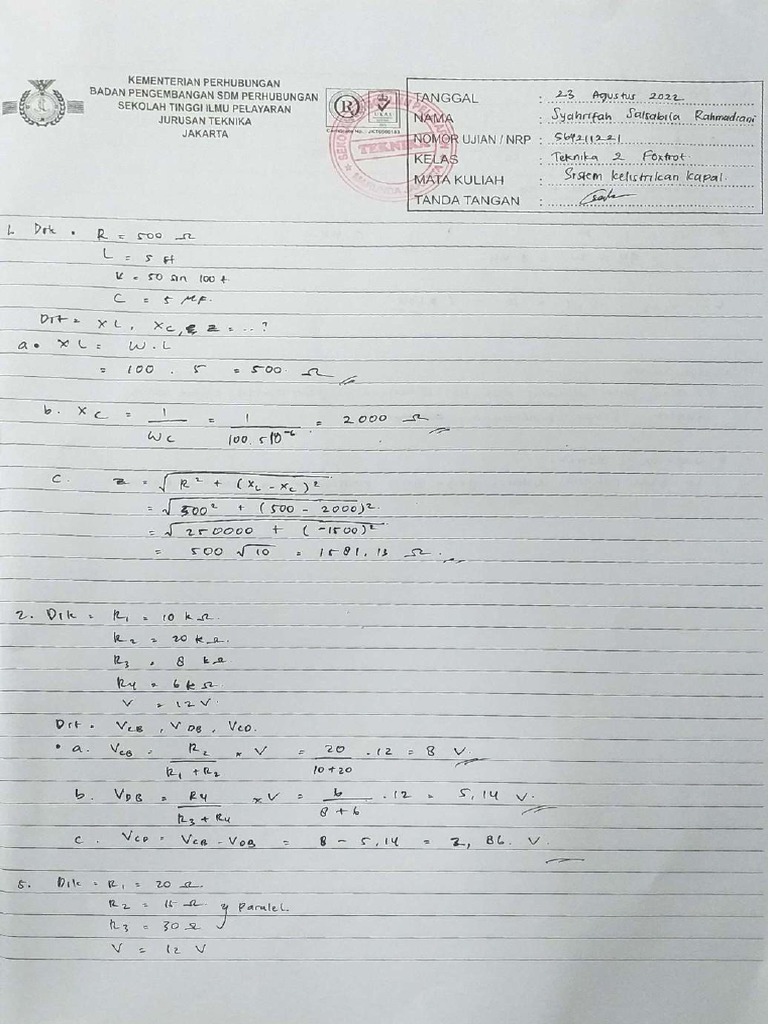 Uas Kelistrikan T2F Syahrifah | PDF