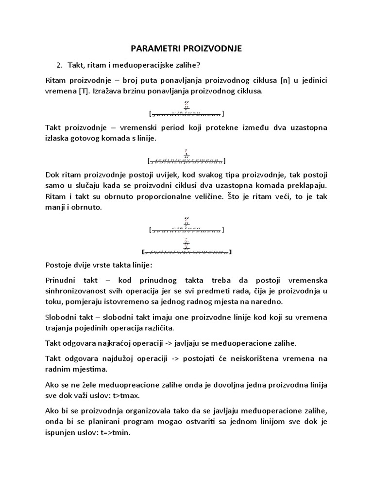 Parametri Proizvodnje | PDF