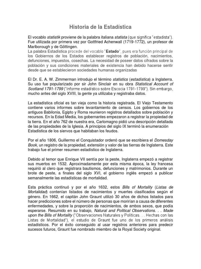 Historia De La Estadistica Pdf Estadísticas Science