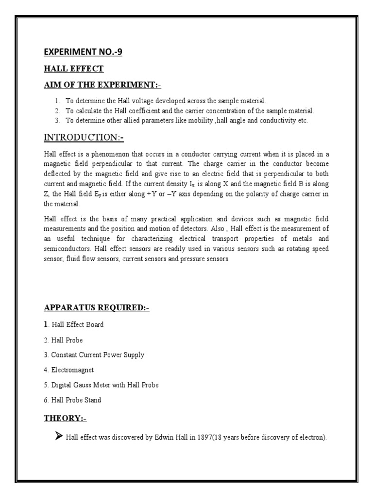 9) Expt No - 9 (Halleffect) | PDF | Magnetic Field | Applied And Interdisciplinary Physics