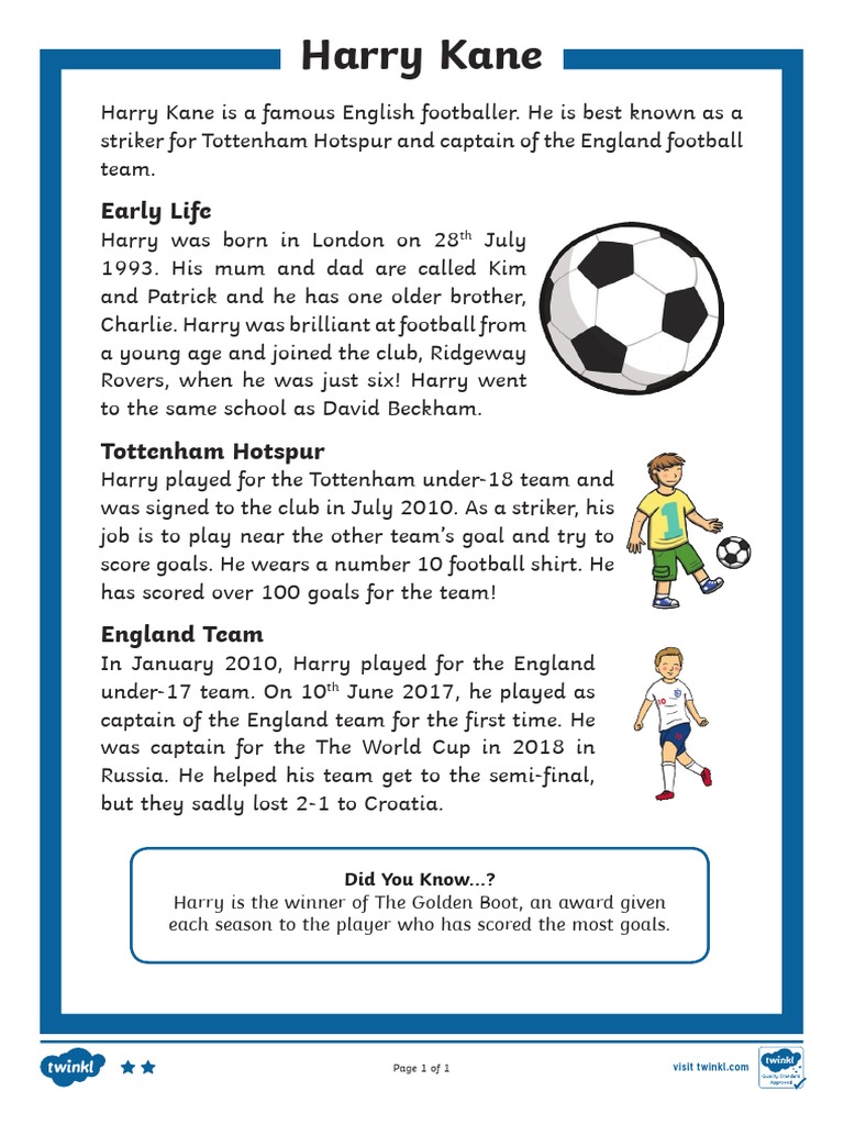 Harry Kane Reading Comprehension | PDF | Association Football Seasons ...