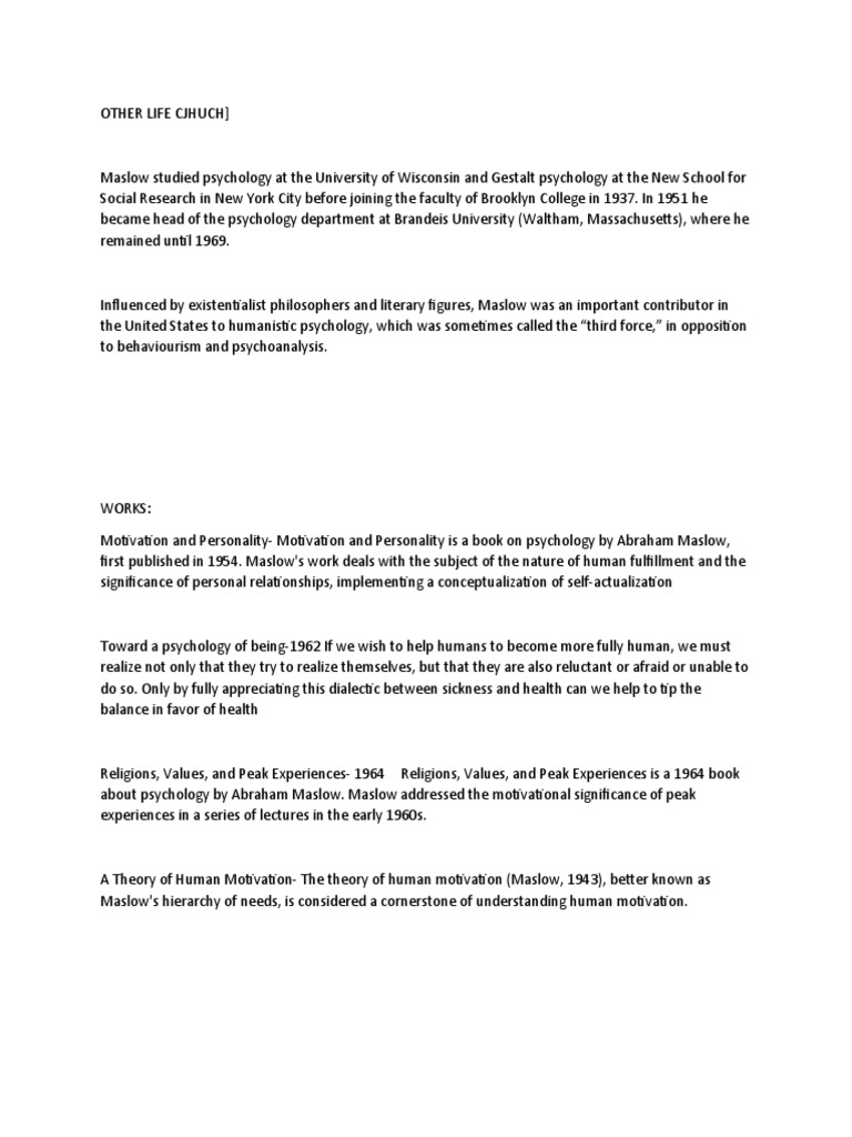 MASLOW Theory | PDF | Philosophy | Self-Improvement