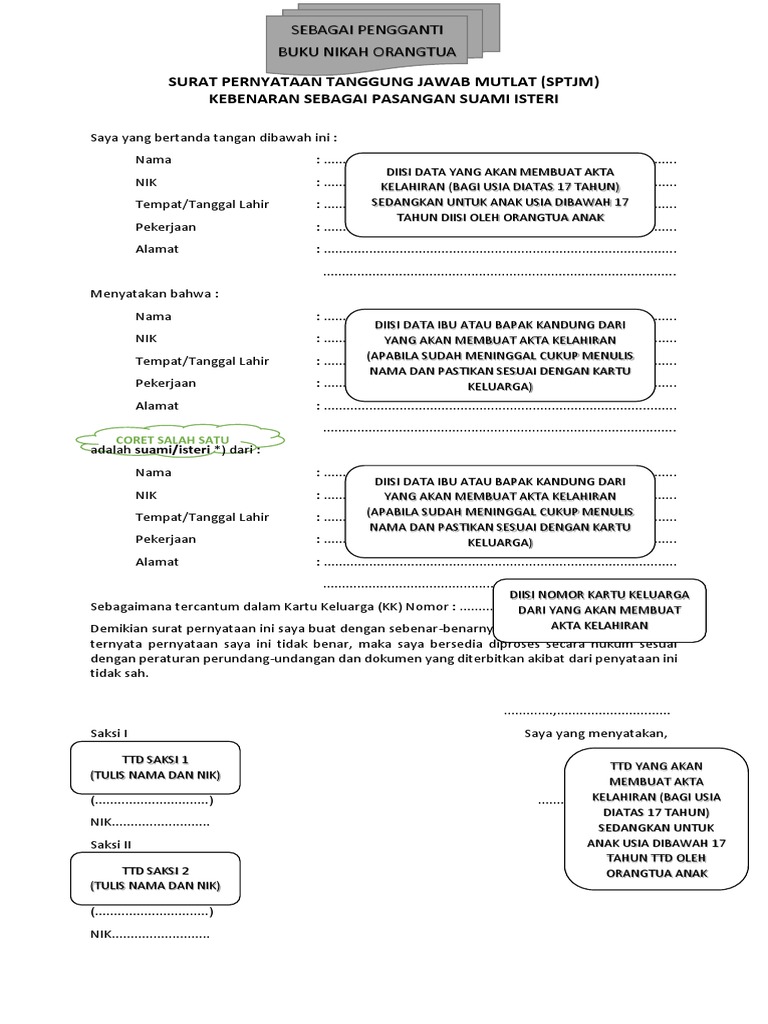 Petunjuk Pengisian SPTJM Kebenaran Pasangan Suami Istri | PDF