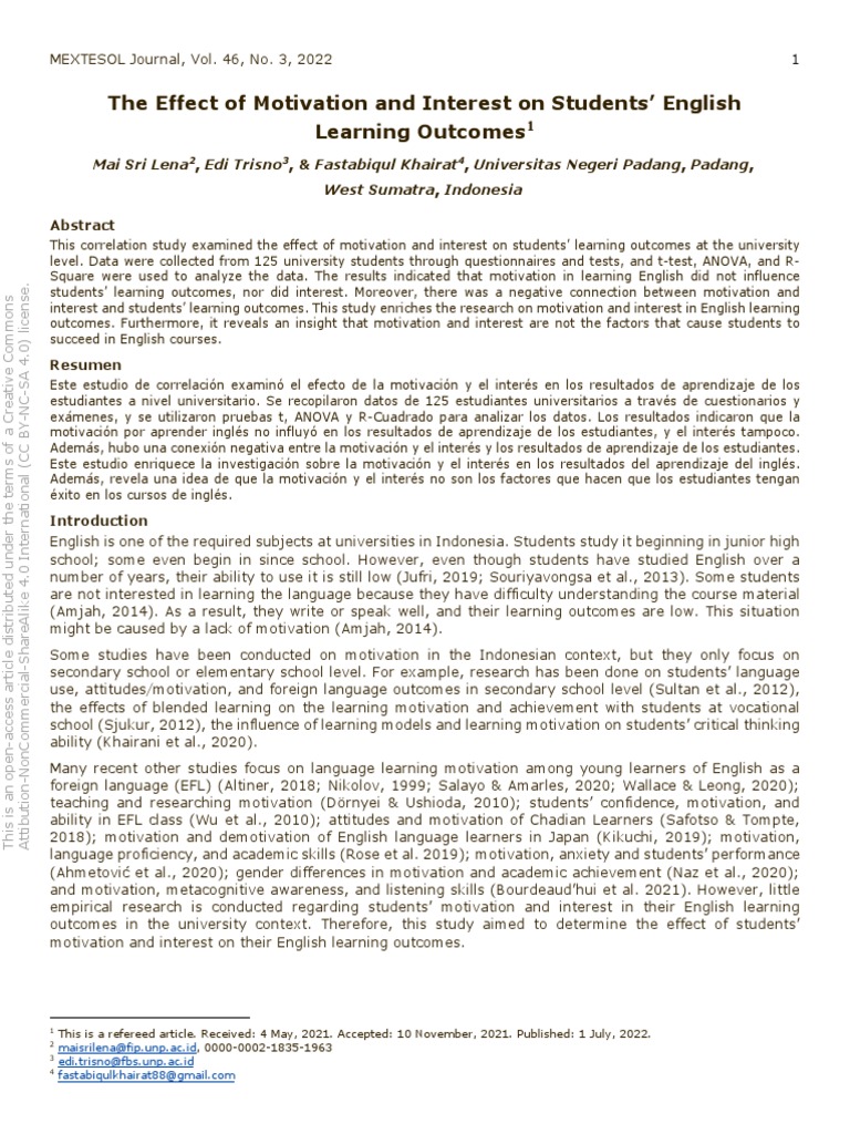 The Effect of Motivation and Interest On Students' English Learning ...