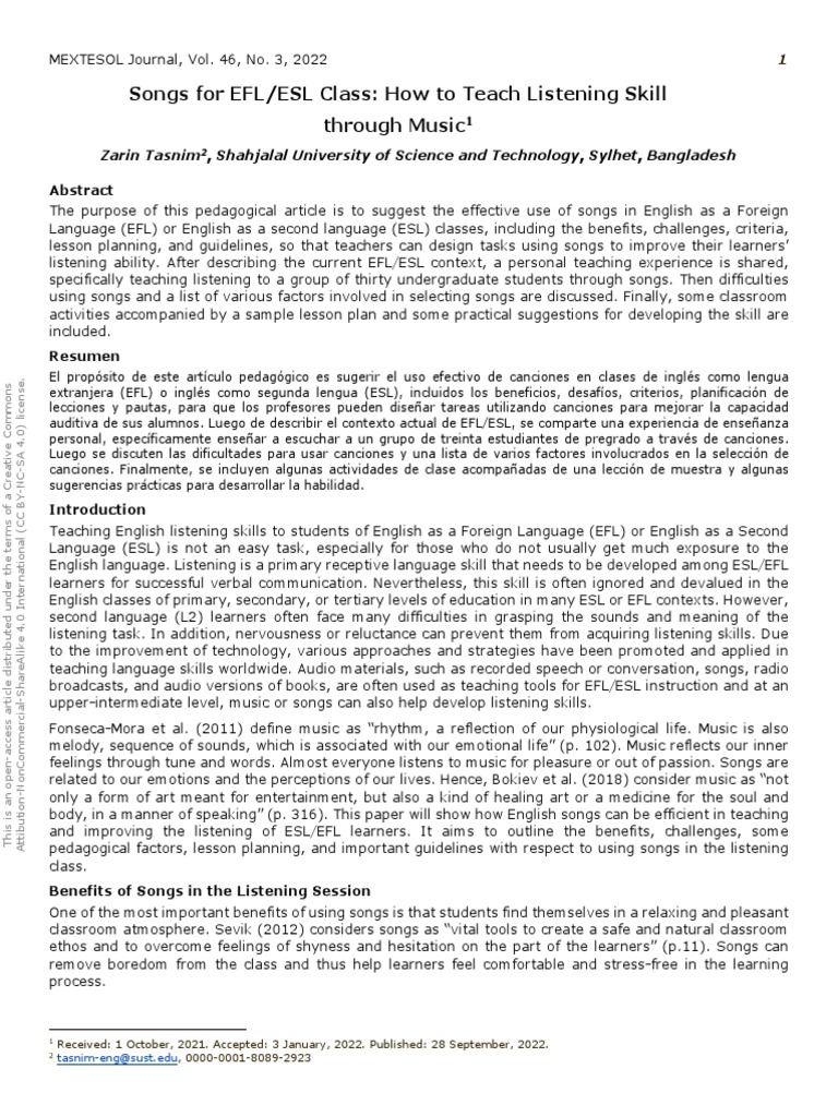 Songs For EFL-ESL Class - How To Teach Listening Skill Through Music ...