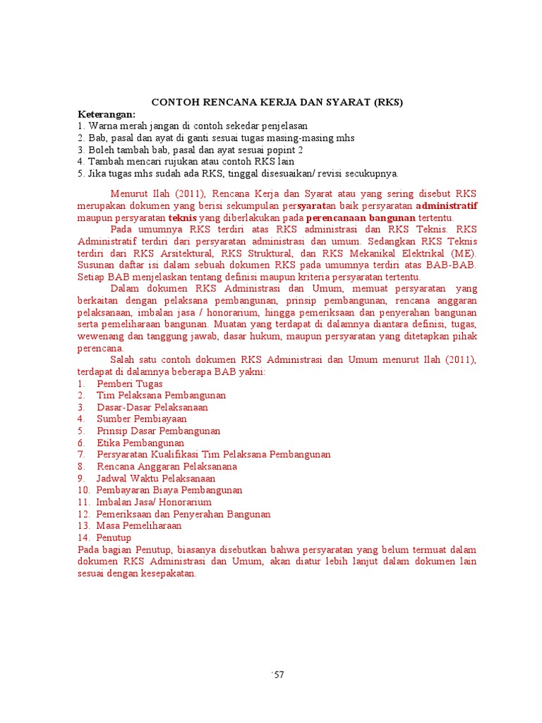 Rencana Kerja Dan Syarat (Contoh) 2022 | PDF