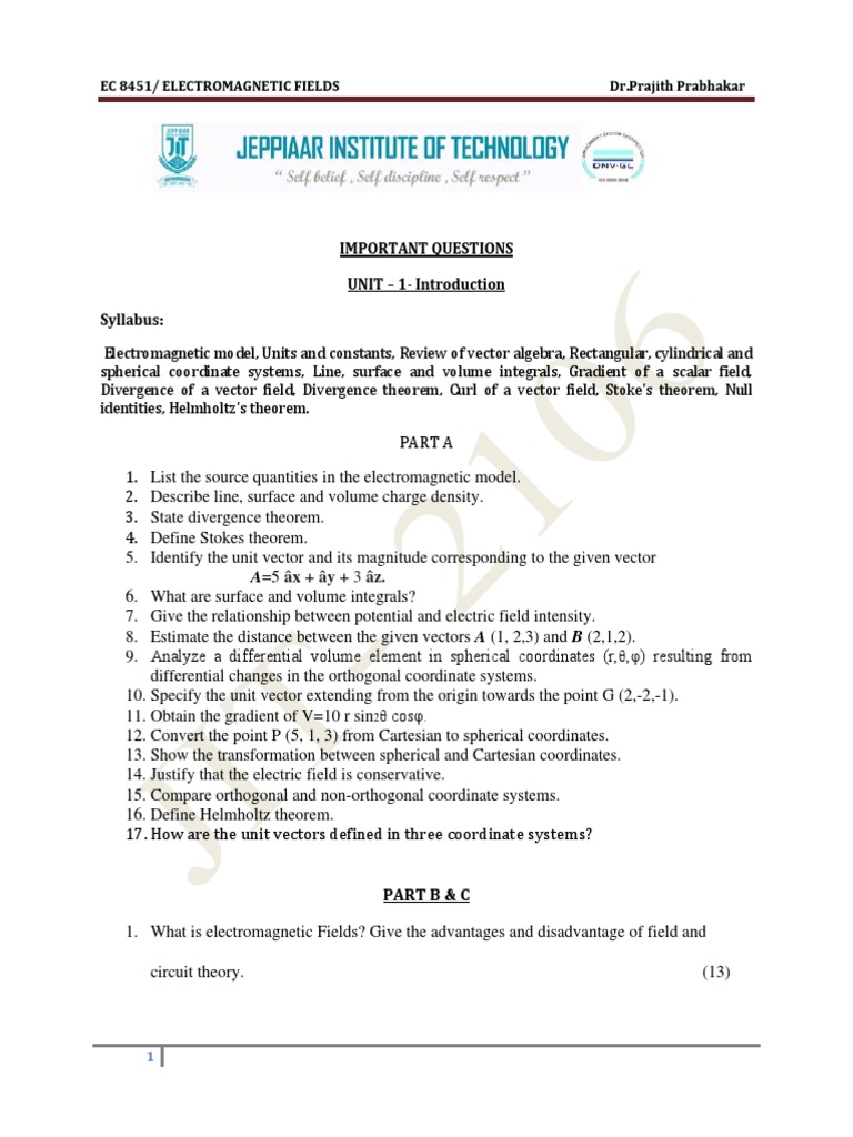 EC8451 - Questions - All Chapters | PDF | Magnetic Field | Waves
