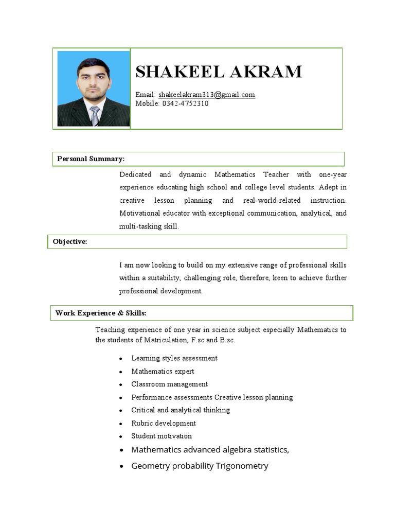 CV Shakeel Ahmed | PDF | Mathematics | Teachers