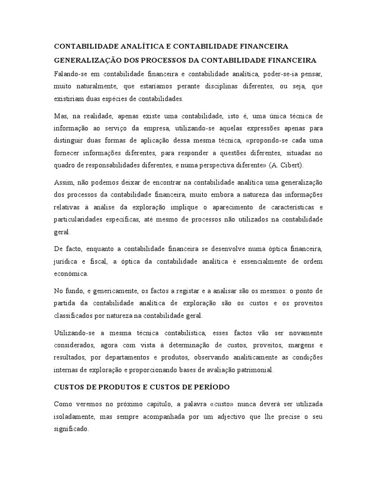 Contabilidade: Analítica vs Financeira | PDF | Contabilidade | Despesa