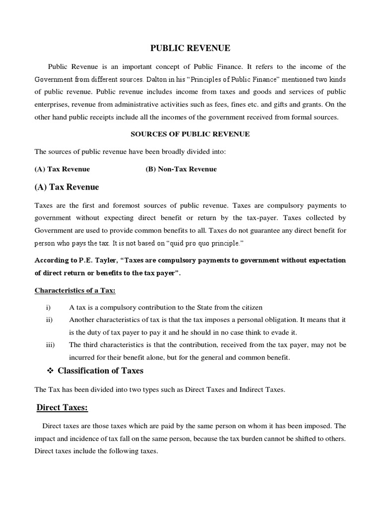 Sources of Public Revenue and Classification of Taxes | PDF | Taxes ...