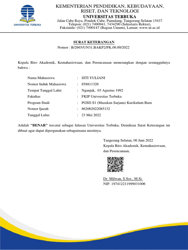 Surat Keterangan Alumni Siti Yuliani | PDF