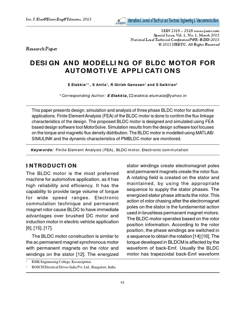 Design And Modelling Of Bldc Motor For A Pdf Electric Motor Machines