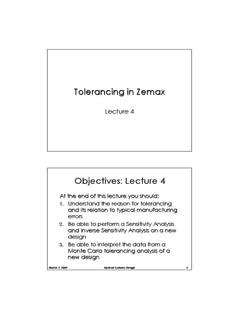 Lecture4 - Tolerancing in Zemax | PDF | Optics | Engineering Tolerance
