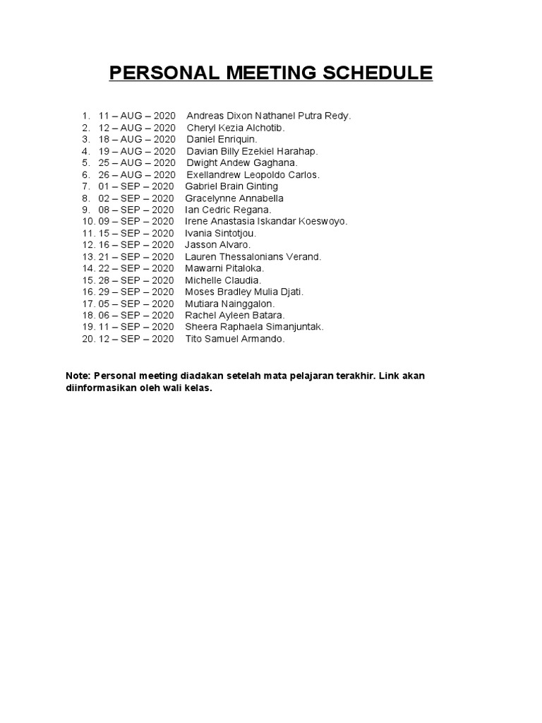 Personal Meeting Schedule 8C | PDF