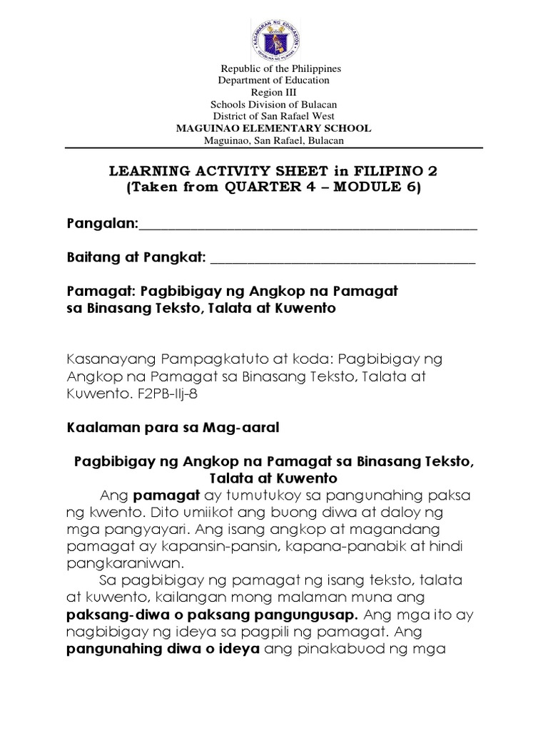 Filipino 2 LAS Module 6 4th Quarter | PDF