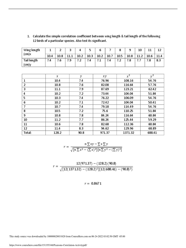 Pearson S Correlation Activity | PDF | Statistical Analysis | Teaching ...