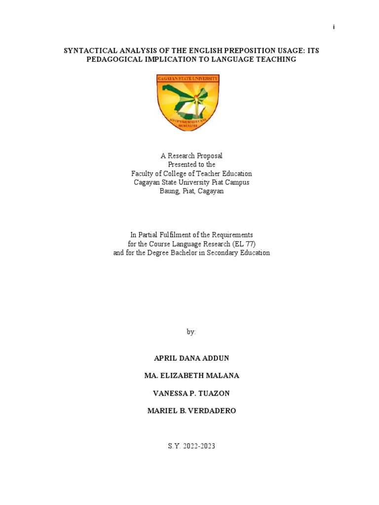 Syntactical Analysis Of The English Preposition Usage Final Pdf English As A Second Or 