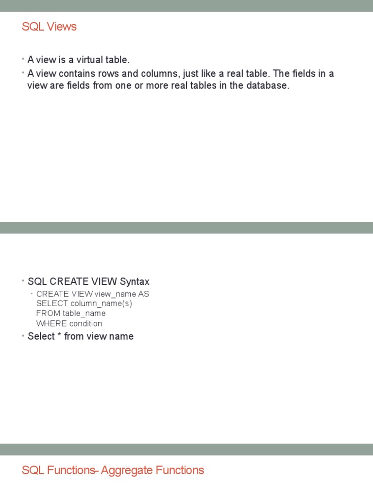 View Joins and Aggregate FN | PDF | Computer Programming | Information Retrieval