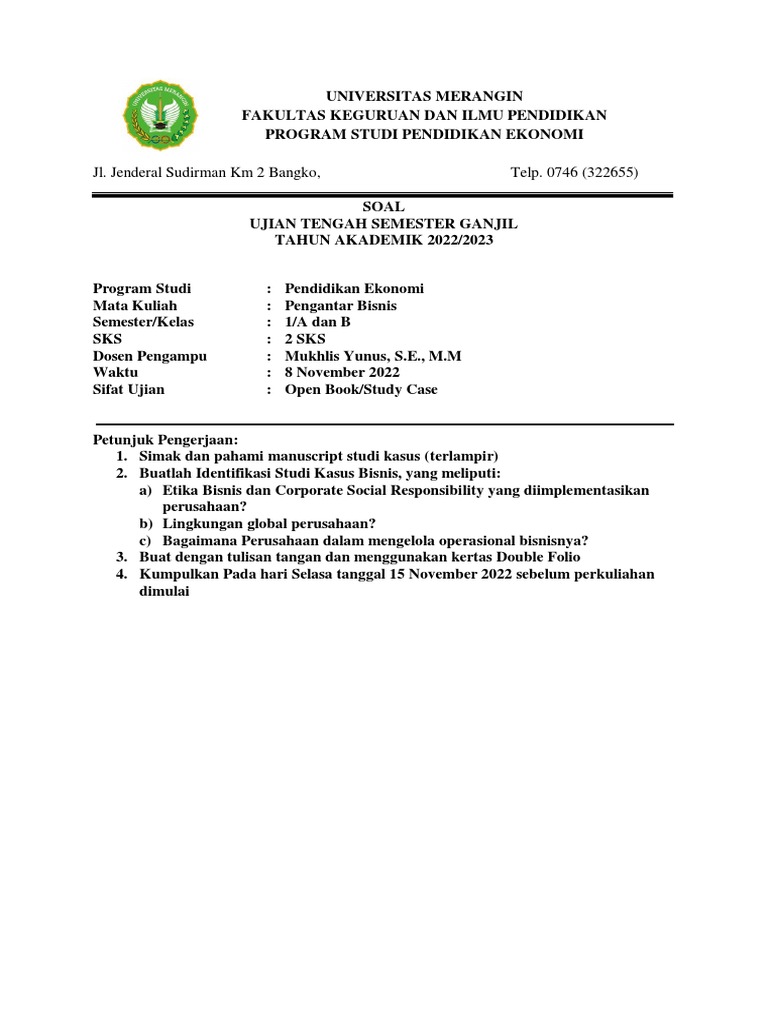 Soal UTS Peng Bisnis 2022 | PDF | Corporate Social Responsibility | Scrap
