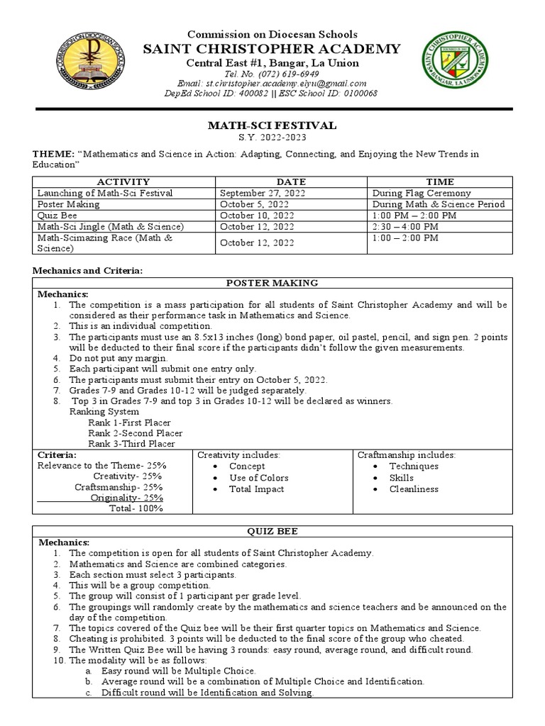 Math Sci Festival 22 23 | PDF | Multiple Choice | Mathematics