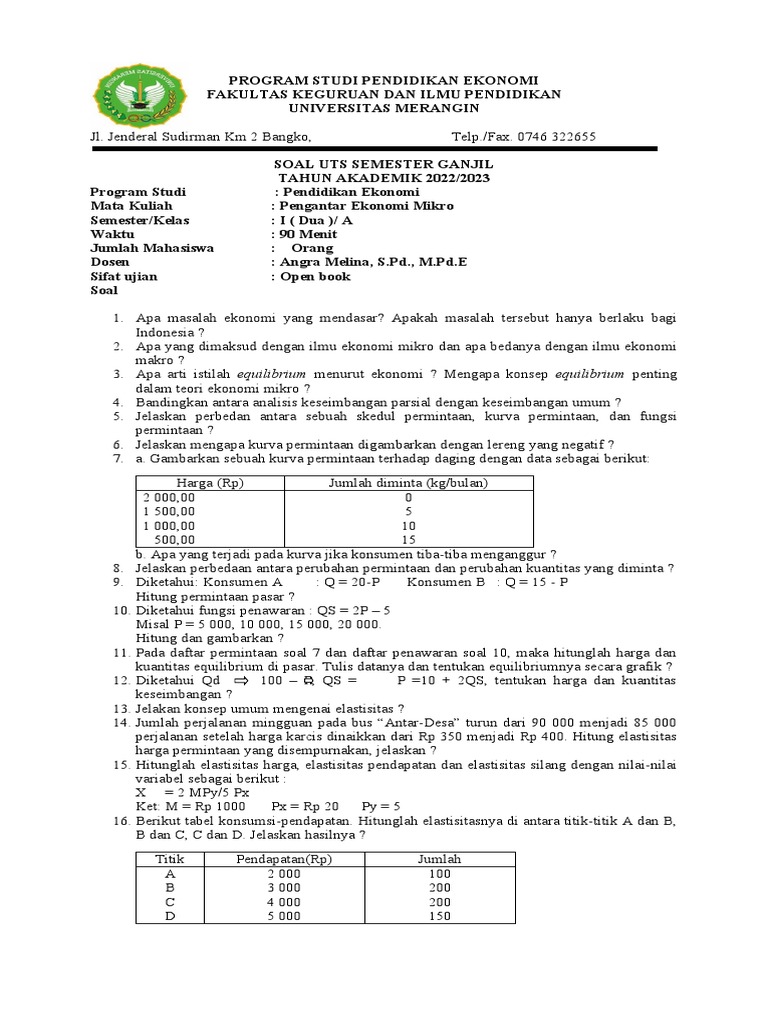 Soal Pengantar Ekonomi Mikro | PDF