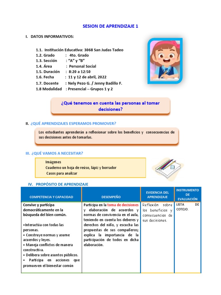 D1 A1 SESIÓN Qué Tenemos en Cuenta Las Personas Al Tomar Decisiones - 1 | PDF | Toma de ...