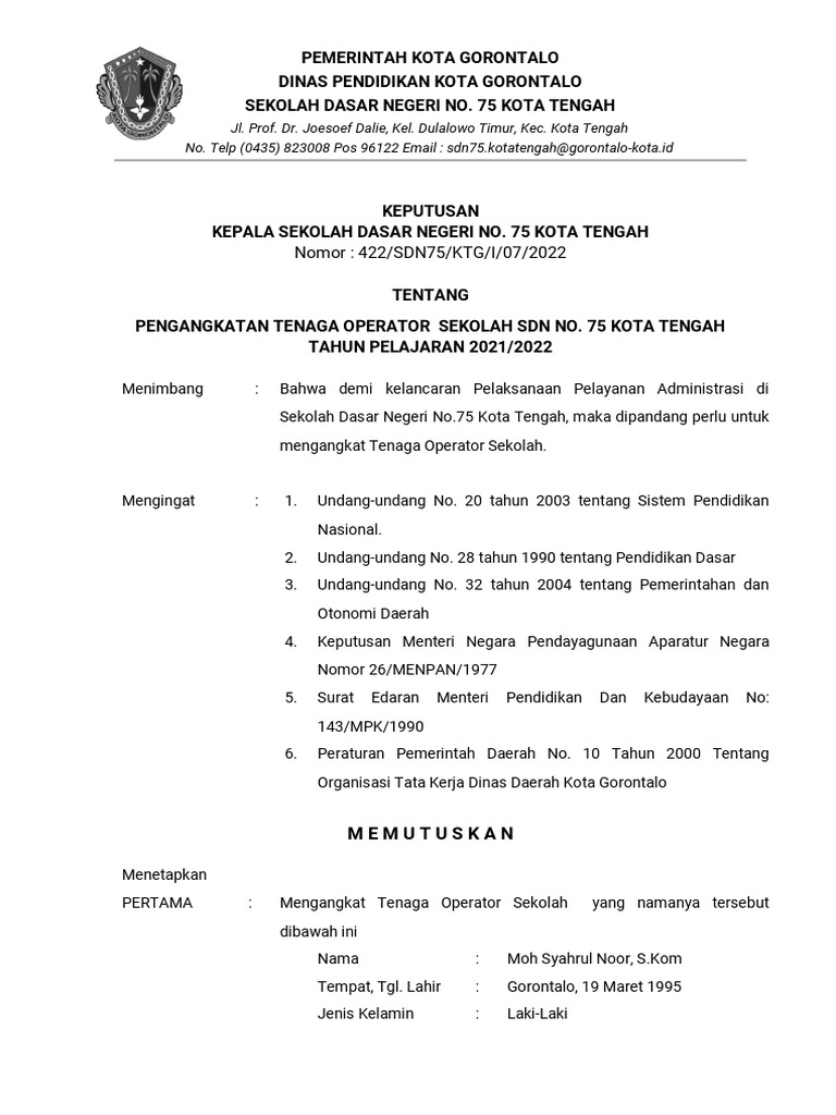 SK Operator Sekolah | PDF