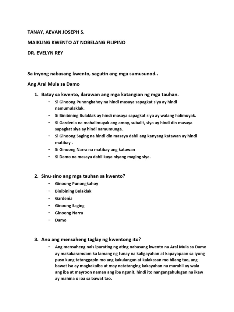 Tanay, Aevan Joseph (Ang Aral Mula Sa Damo) | PDF