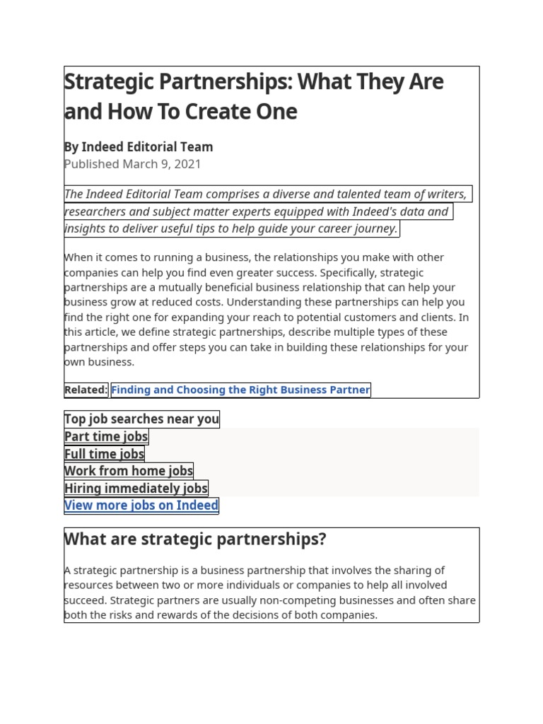 Strategic Partnerships | PDF | Partnership | Marketing