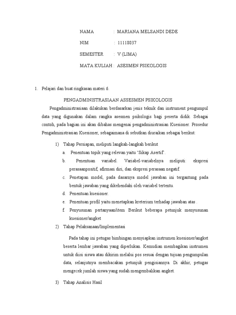 Tugas 6 Asesmen Psikologis | PDF