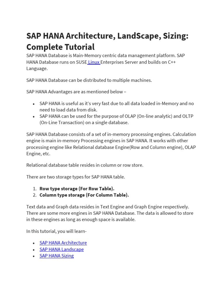 SAP HANA Architecture | Download Free PDF | Computer Data Storage | Databases