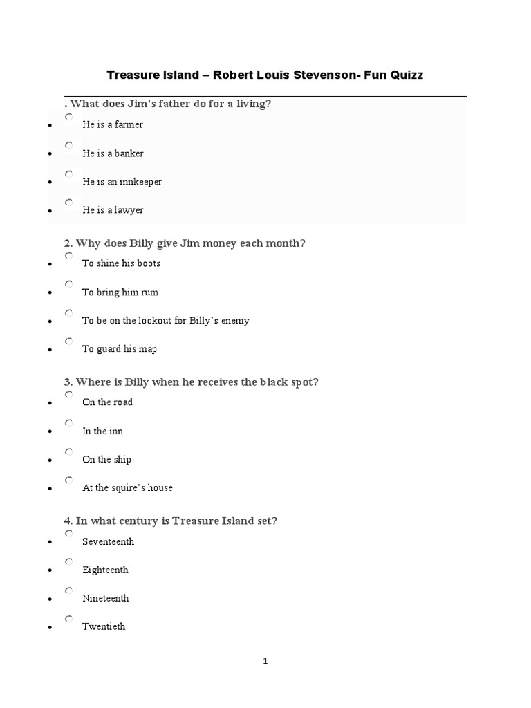 Treasure Island - Fun Quizz | PDF | Treasure Island | Pirate Books