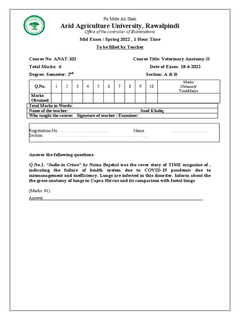 ANAT-102-Mid Term | Download Free PDF | Health Sciences | Medicine
