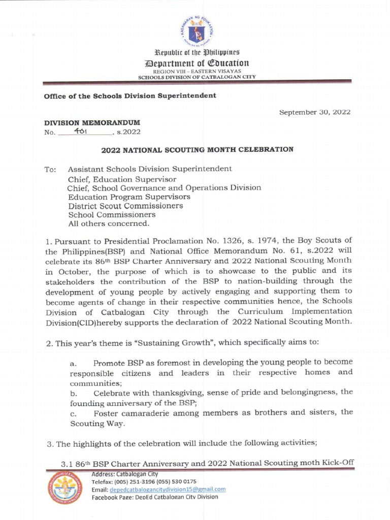 DM No. 401, S. 2022 - 2022 NATIONAL SCOUTING MONTH CELEBRATION | PDF