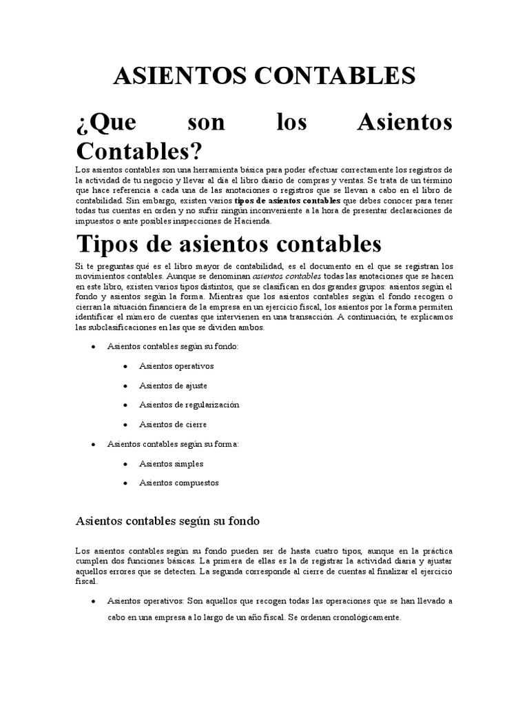 Tipos de Asientos Contables Explicados | PDF | Contabilidad | Business