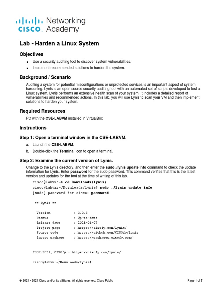 3.1.10 Lab Harden A Linux System Answer Key | PDF | Information Technology Management | Computing