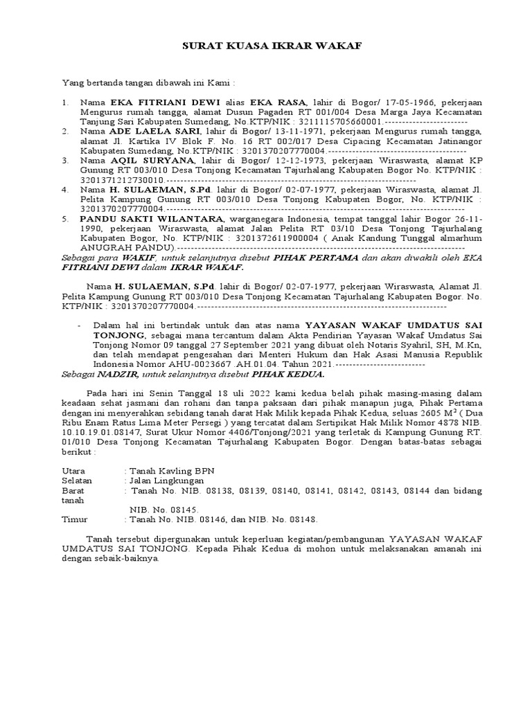 Surat Peryataan Ikrar Wakaf. | PDF