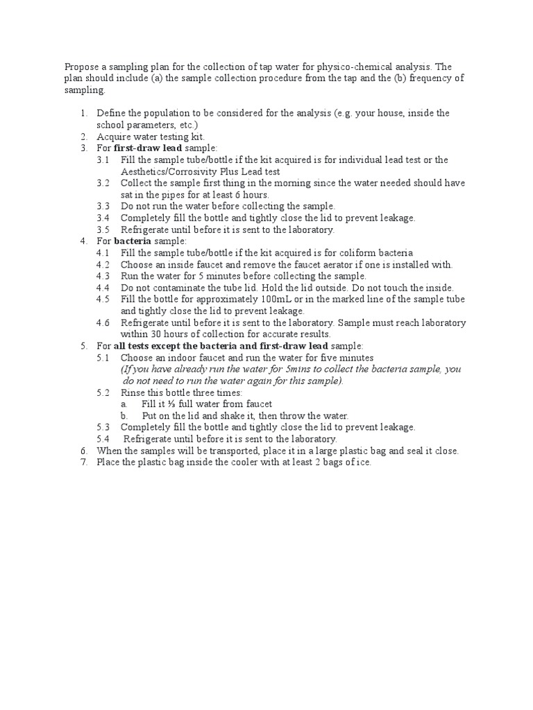Tap Water Sampling Plan for Analysis | PDF | Home & Garden | Wellness