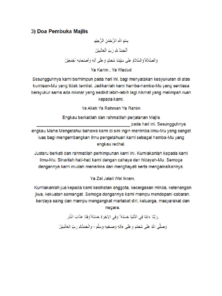 Doa Pembuka Majlis | PDF