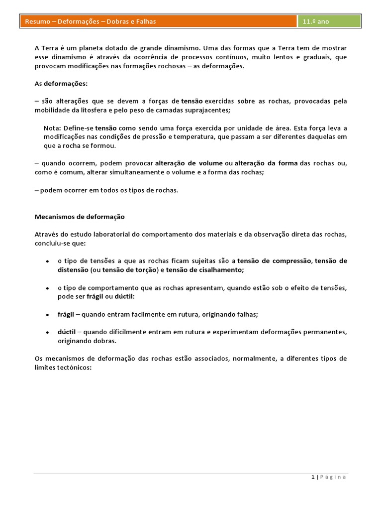 Resumo - Dobras e Falhas | PDF | Estresse (Mecânica) | Ductilidade