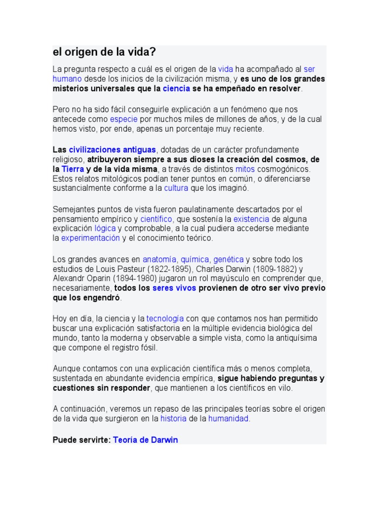 El Origen de La Vida | PDF | Vida | Abiogénesis