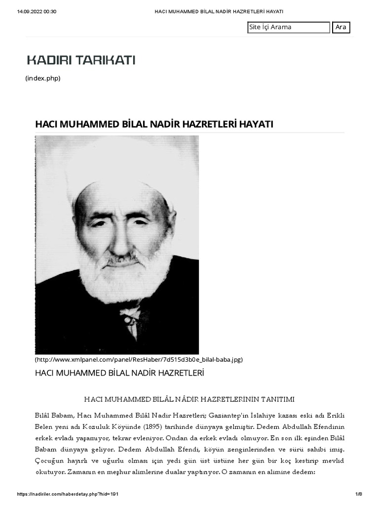 Haci Muhammed Bi̇lal Nadi̇r Hazretleri̇ Hayati | PDF