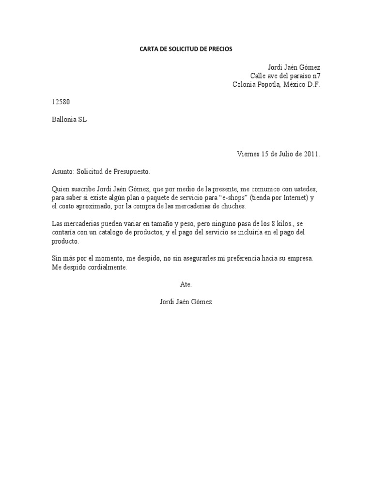 Carta de Solicitud de Precios | PDF | Business | Empresas