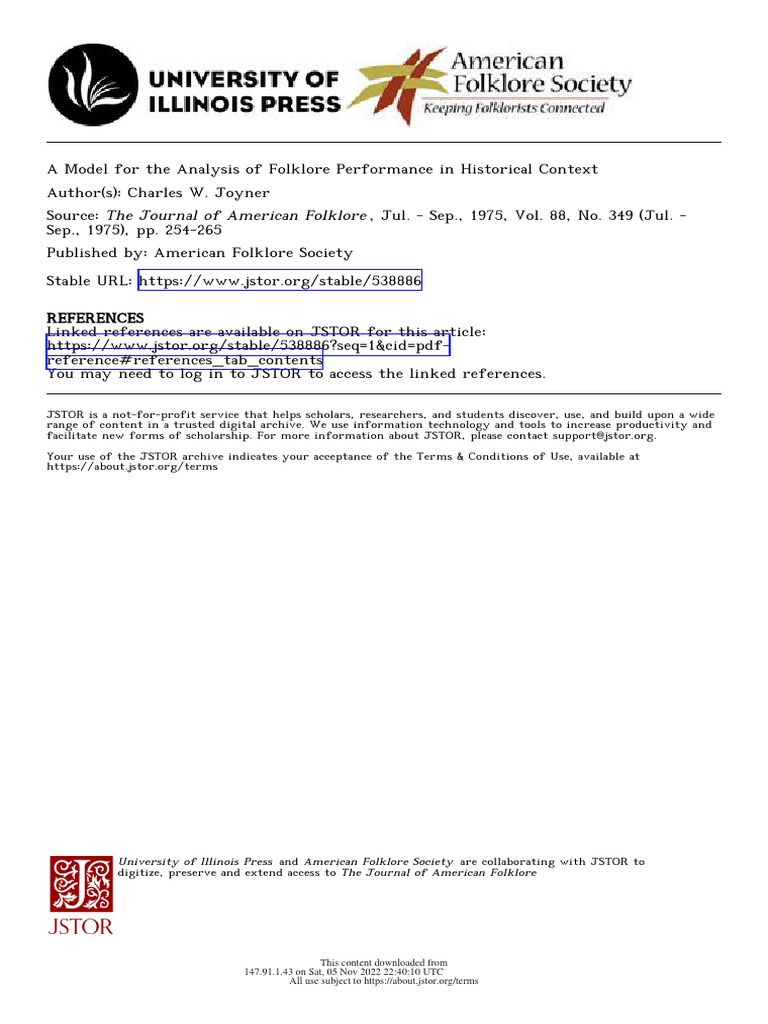 A Model For The Analysis of Folklore Performance in Historical Context ...
