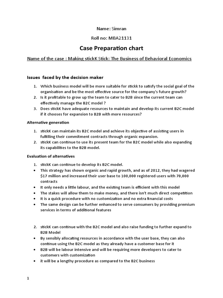 Case Preparation Chart - Making Stickk Stick | PDF | Profit (Economics ...