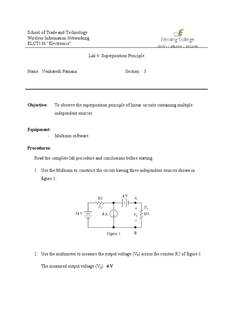 Lab 4 - Superposition - 2022 | PDF | Electrical Network | Electronic Circuits