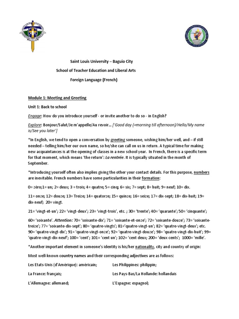 For Lang French Module 1 - 1 | PDF | Human Communication | Syntax