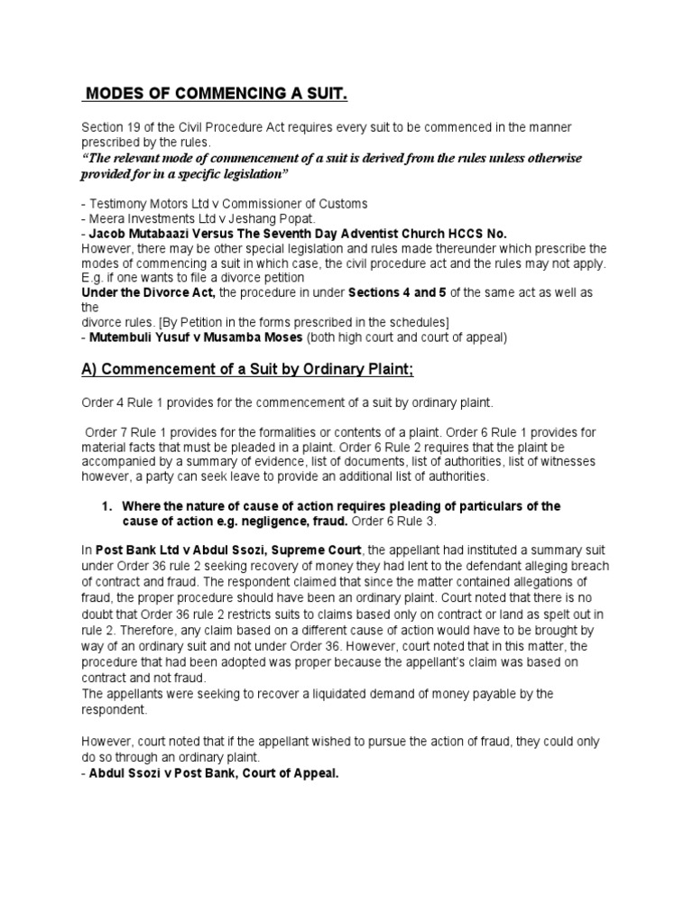 Modes of Commencing A Suit | PDF | Lawsuit | Cause Of Action